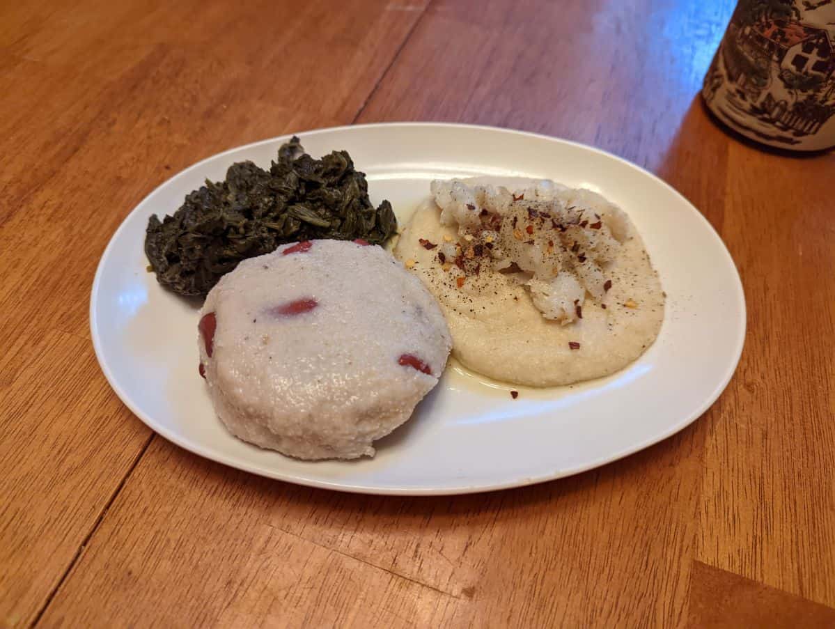 Aggie Ross's Bean Bread Dinner with Fish and Greens - Tribal Foods